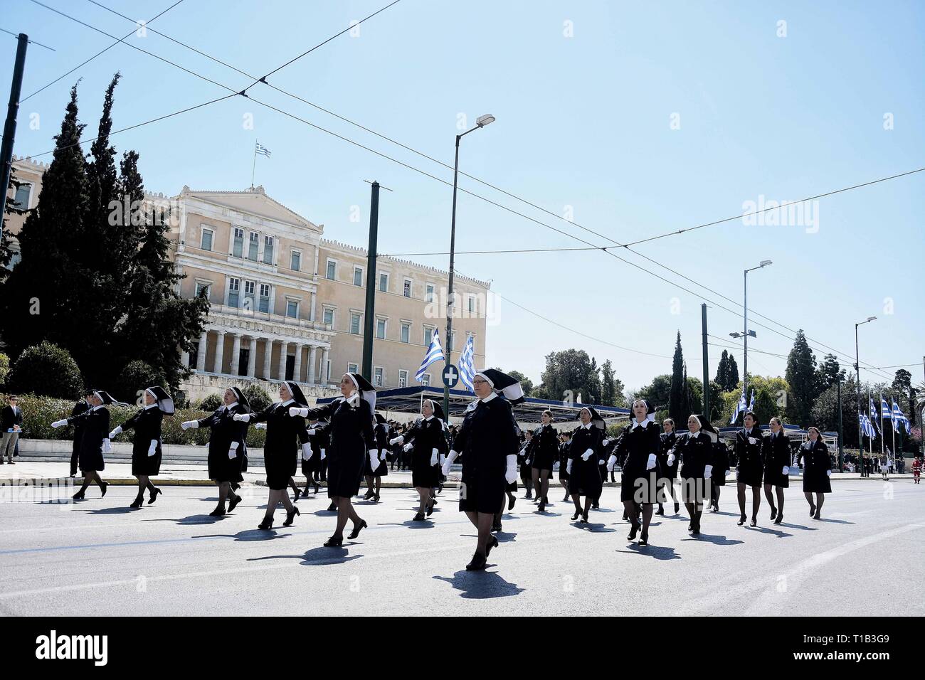 Athens, Greece. 25th Mar, 2019. Nurses of Greek Red Cross are seen ...