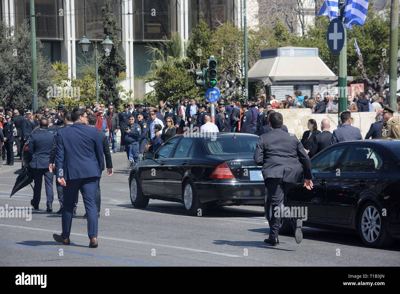 Athens, Greece. 25th Mar, 2019. Members of secret service of President ...