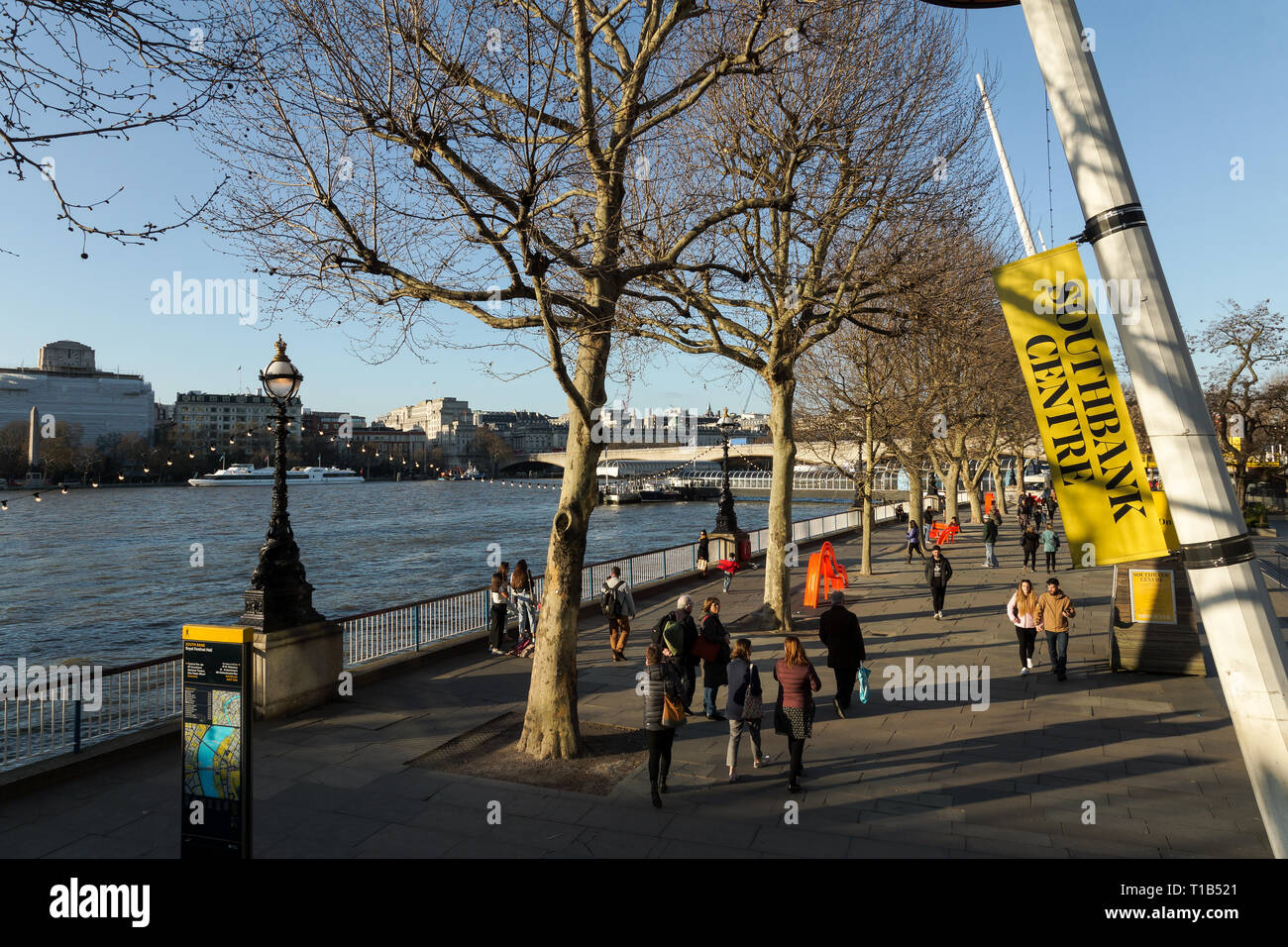 London, UK. 25th Mar, 2019. South Bank, Embankment, Waterloo Bridge ...