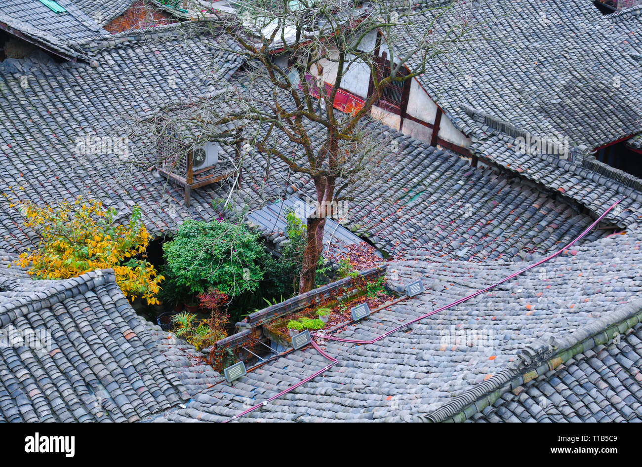 Ancient Chinese architectural community, brick and wood structure ...