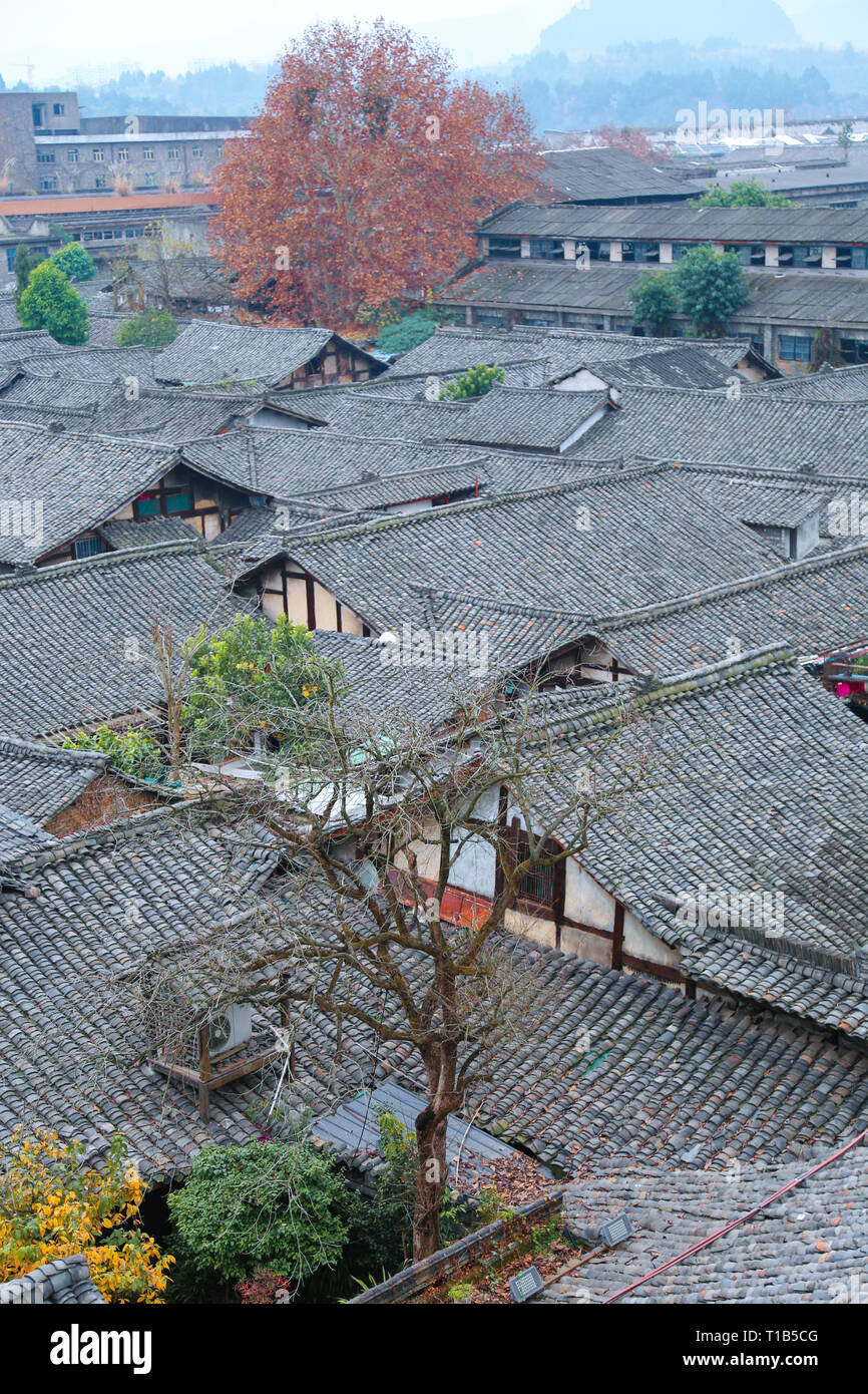 Ancient Chinese architectural community, brick and wood structure ...