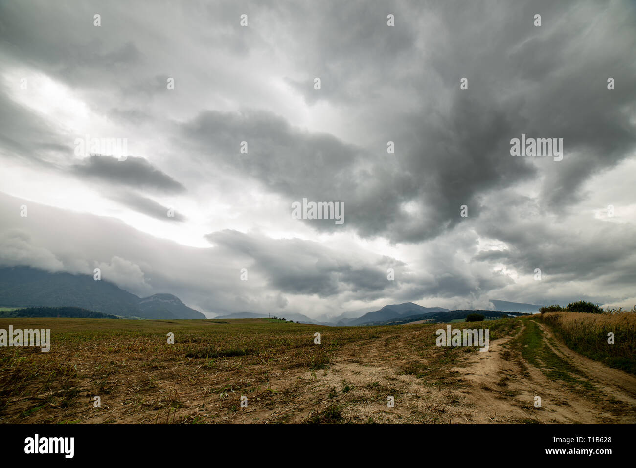 storm clouds over fields in slovakia. dramatic contrast sky Stock Photo ...