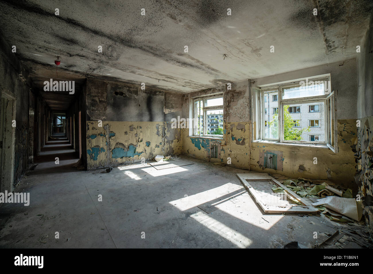 interrior of old military building in latvia. abandoned living space ...