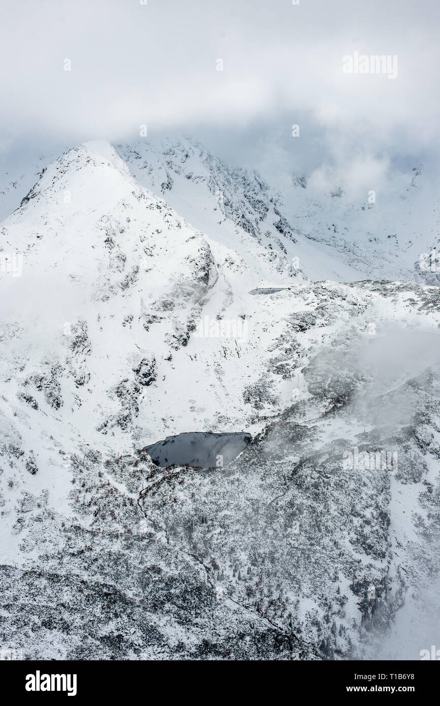 snow covered tourist trails in slovakia tatra mountains. misty winter ...