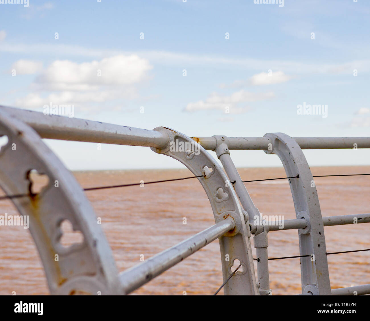 The white safety railings around the perimeter of Cromer pier Stock ...