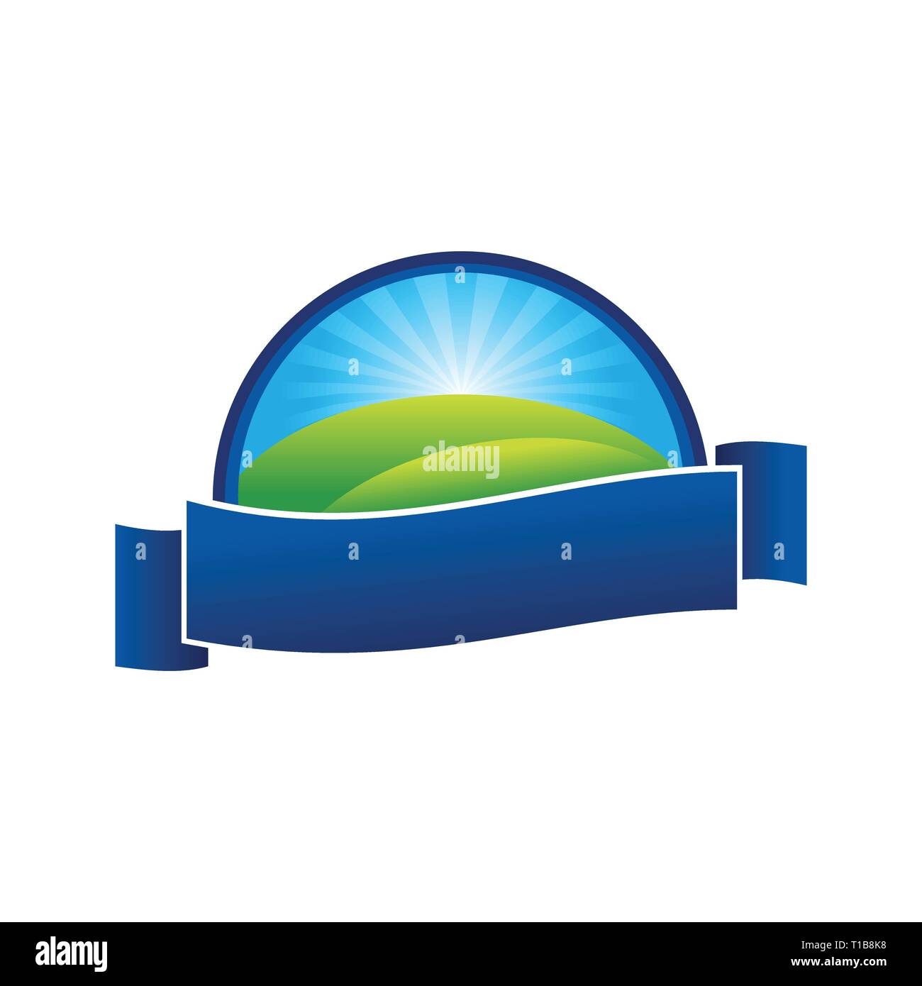 Blue Farm Hill Nature Ribbon Emblem Vector Symbol Graphic Logo Design ...