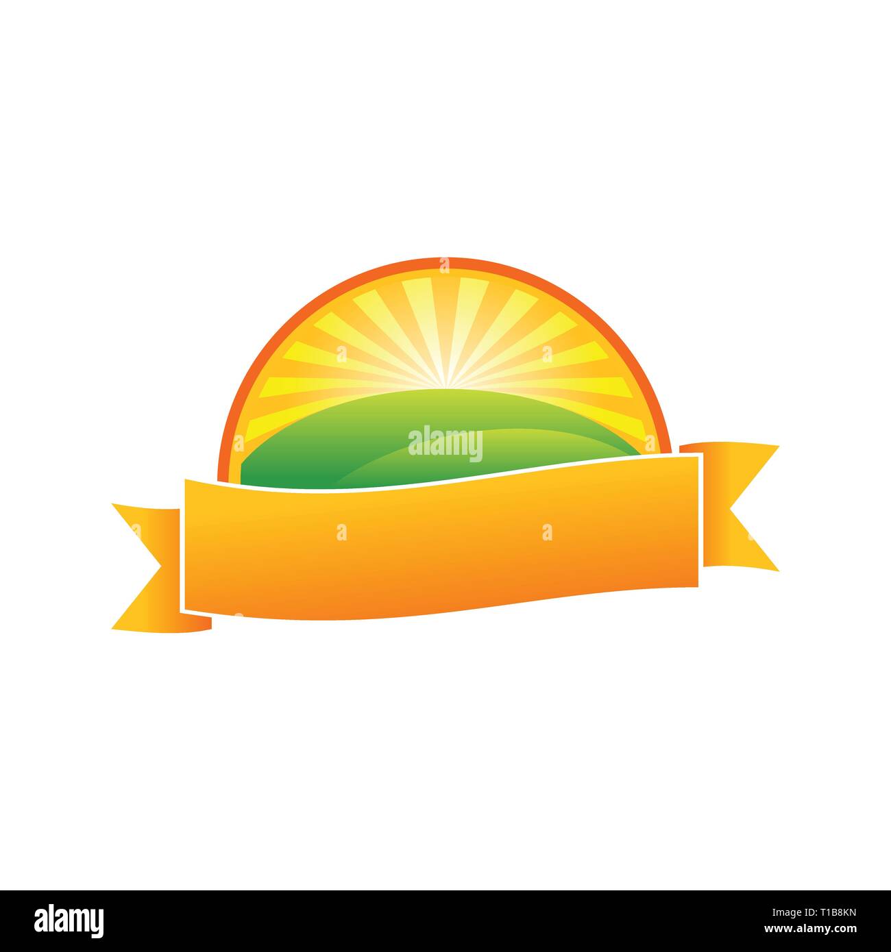 Orange Farm Hill Nature Ribbon Emblem Vector Symbol Graphic Logo Design ...