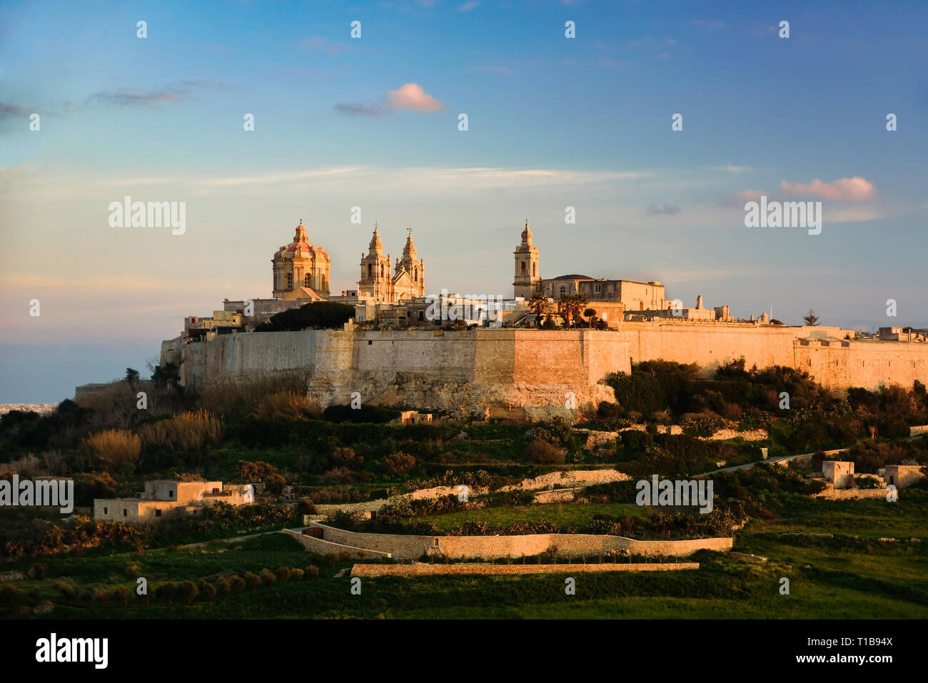 Mdina fortress at sunset, Malta. View from Mtarfa city Stock Photo - Alamy