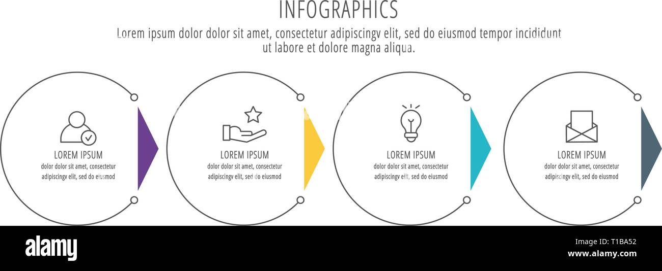 Modern line vector illustration. Infographic circles template with four ...