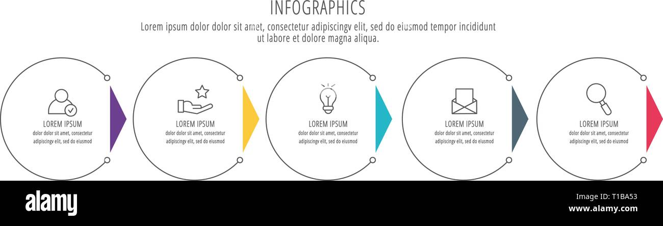 Modern line vector illustration. Infographic circles template with five ...