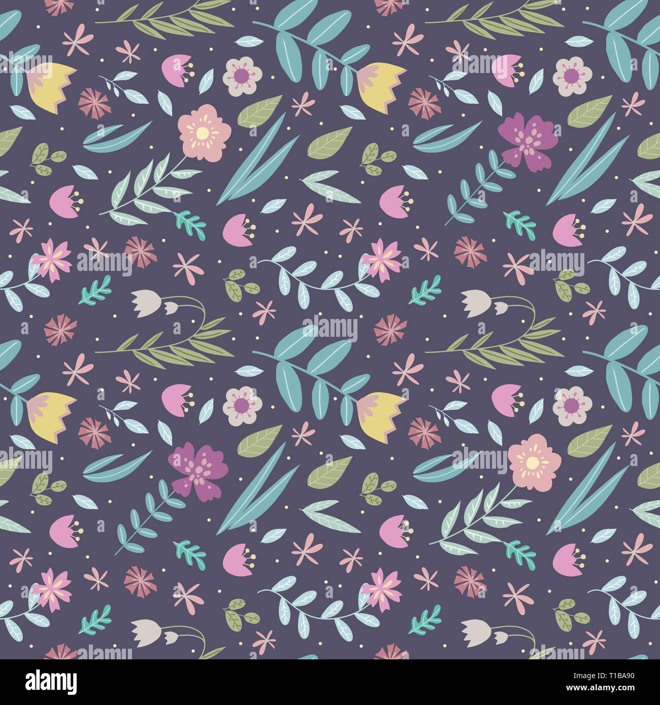 Retro style seamless floral pettern with colorful cartoon flower and ...