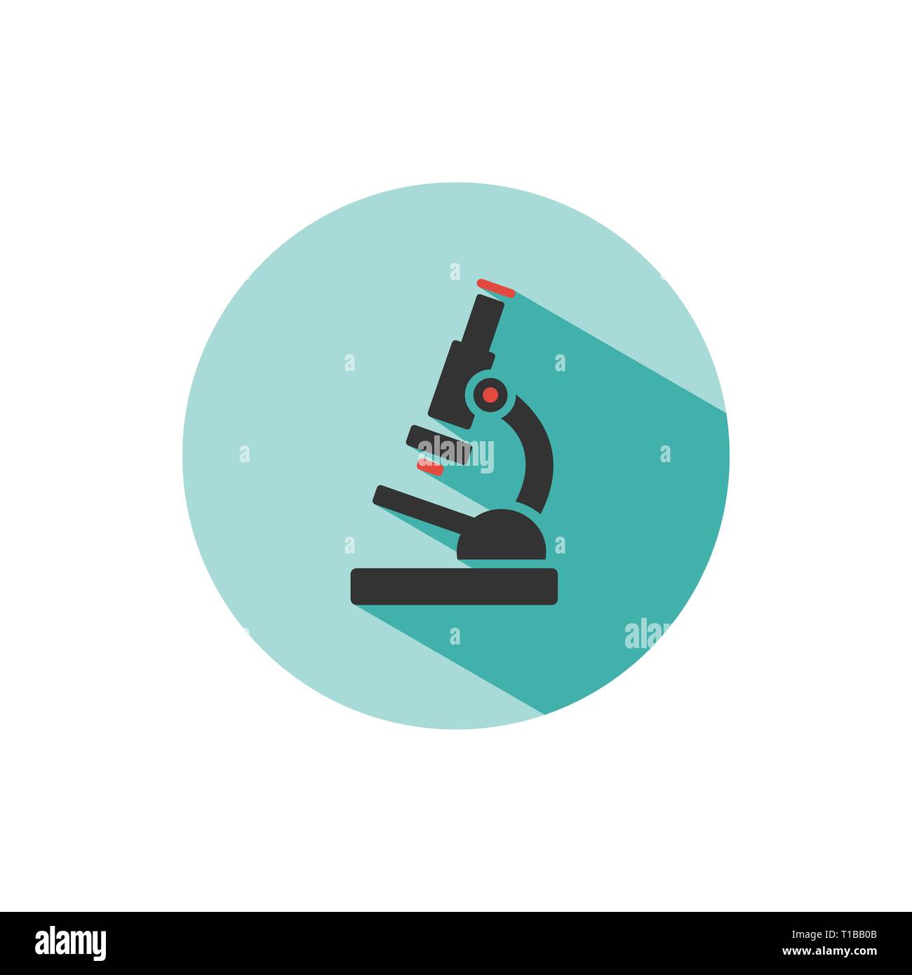 Microscope icon with shadow on a green circle. Science and research ...