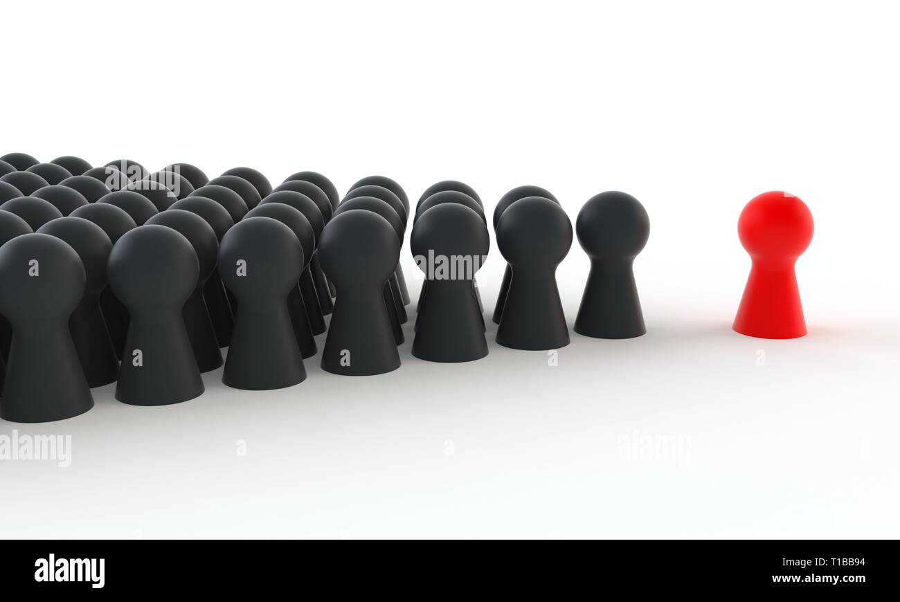 Red figure in front of a group of black figures Stock Photo - Alamy
