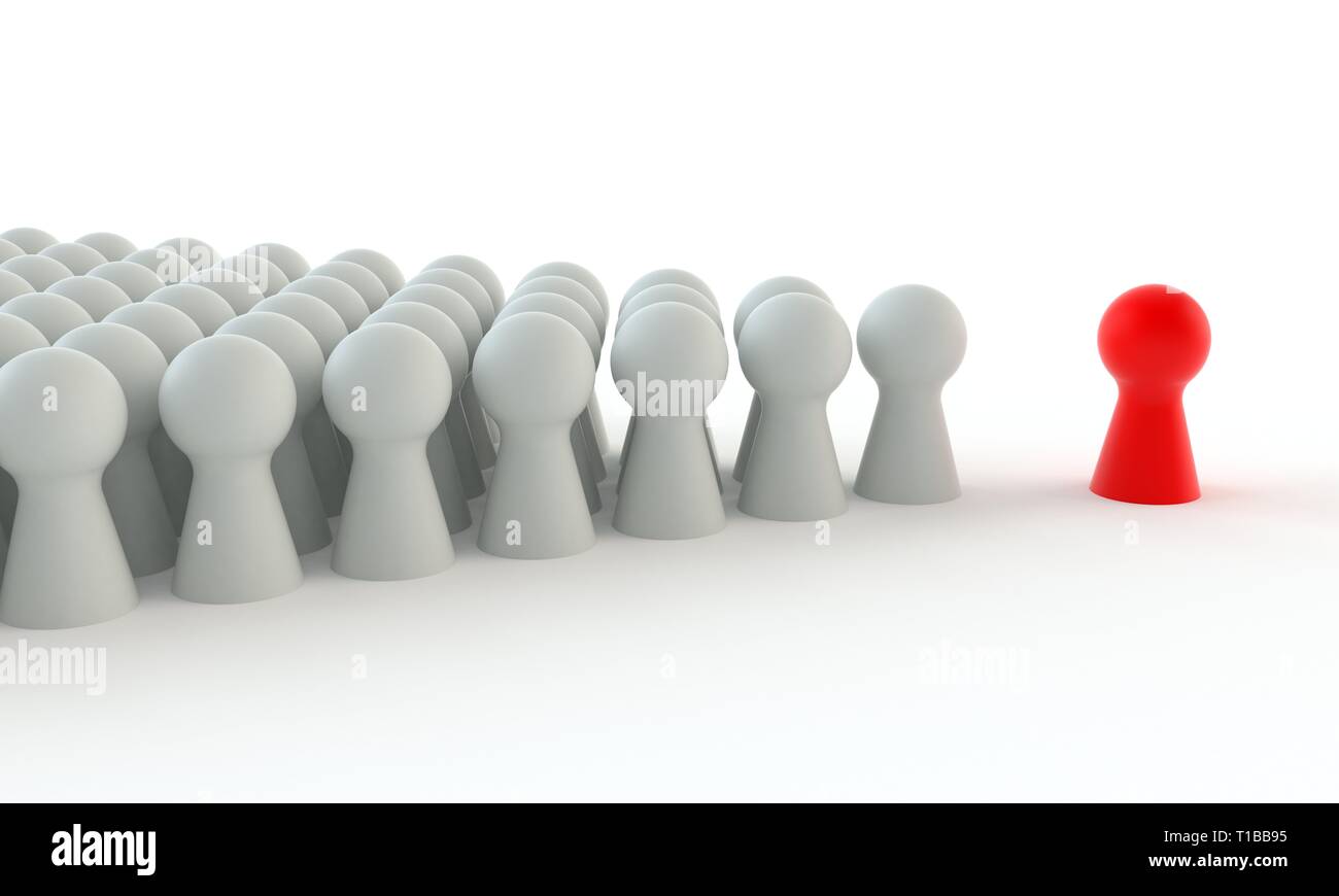 Red figure in front of a group of white figures Stock Photo - Alamy