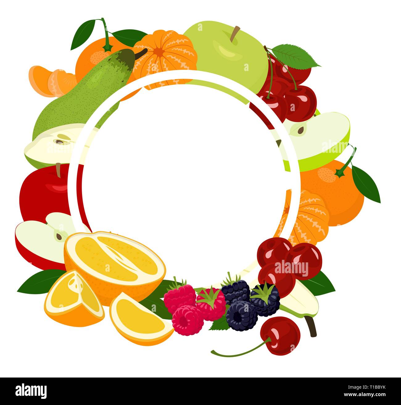 Fruits background frame. Assorted colorful fruits arranged in a circle ...