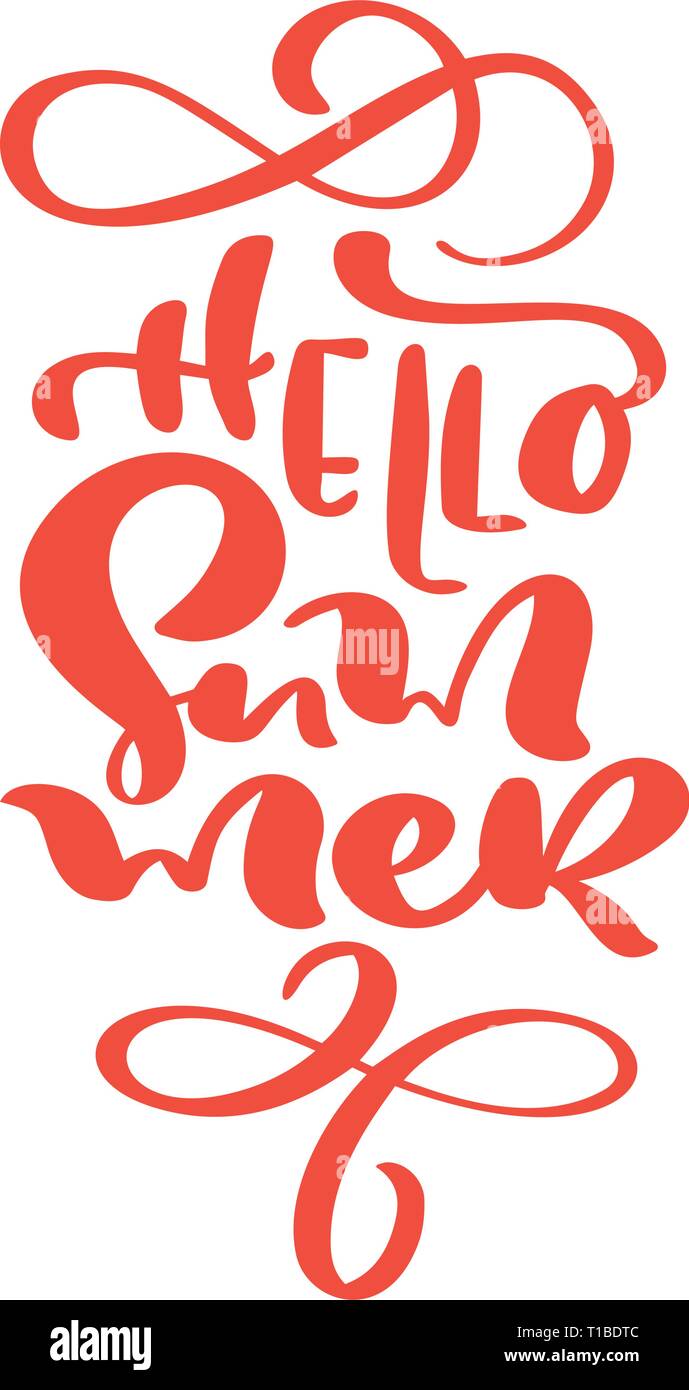 Hello summer hand drawn lettering calligraphy vector text. Fun quote ...