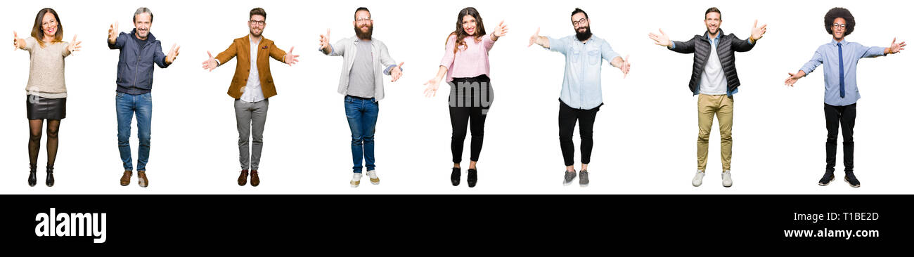 Collage of people over white isolated background looking at the camera ...