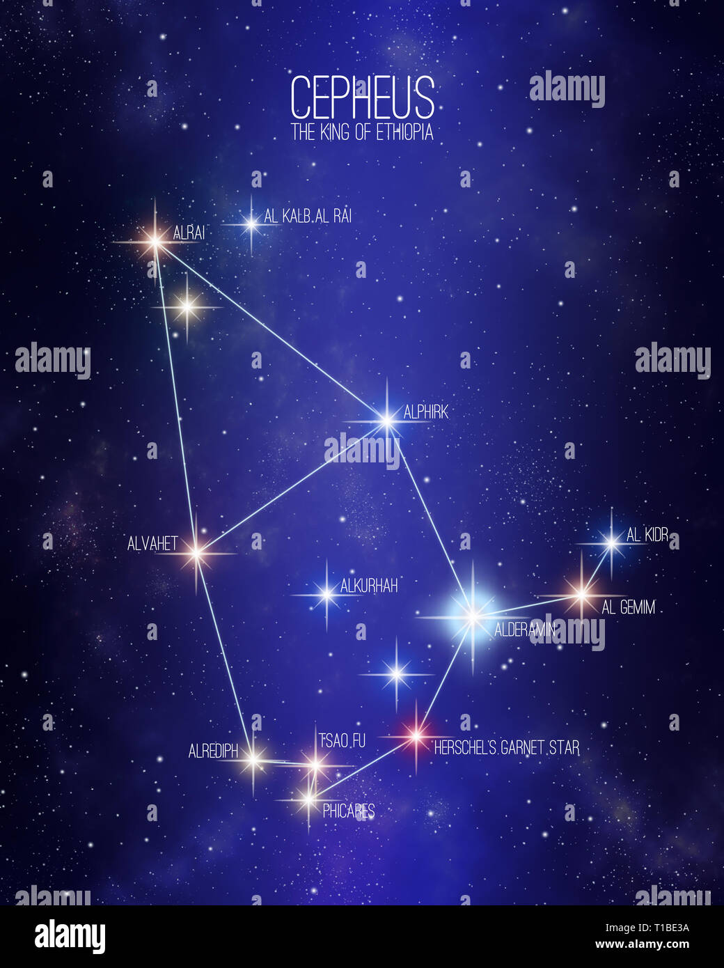 Cepheus the king of Ethiopia constellation on a starry space background ...