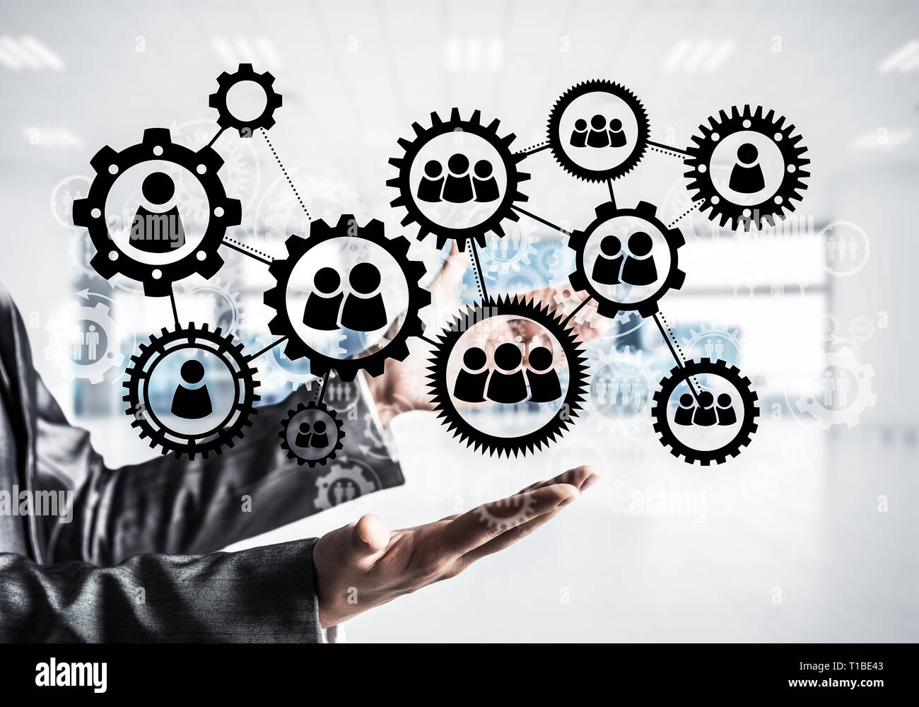 Cogwheels and gears mechanism as social communication concept Stock ...