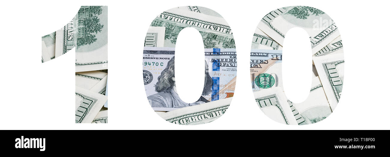 The 100 digit symbol is made of money on a white background Stock Photo ...