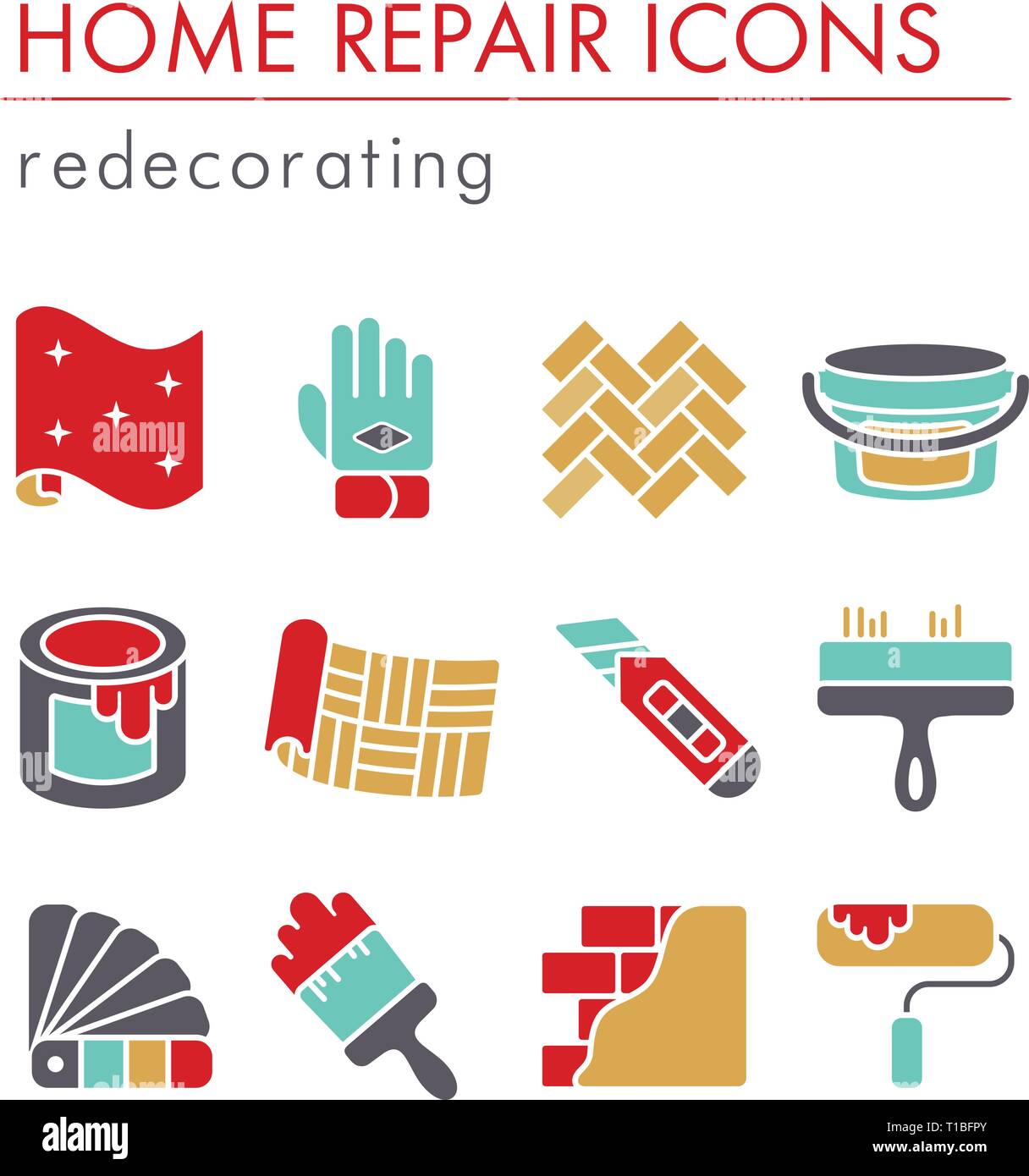 Home repair, remodelling, redecoration icon set. Vector design and ...
