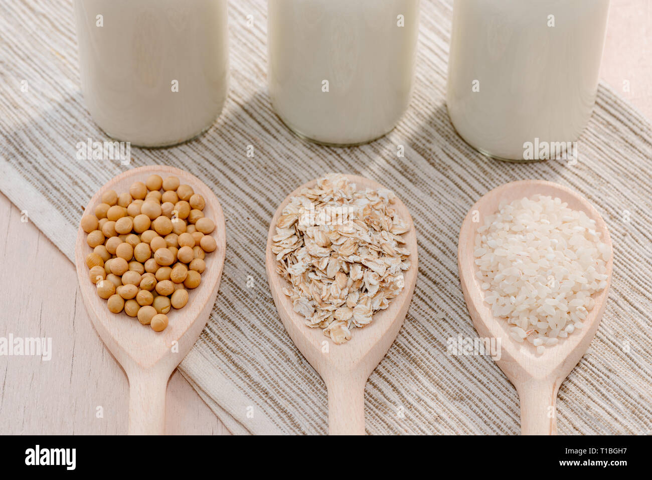 Soy beans, oat and rice Stock Photo - Alamy