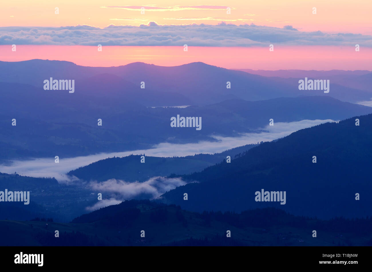 Morning mist landscape dawn landscape sunset hi-res stock photography ...