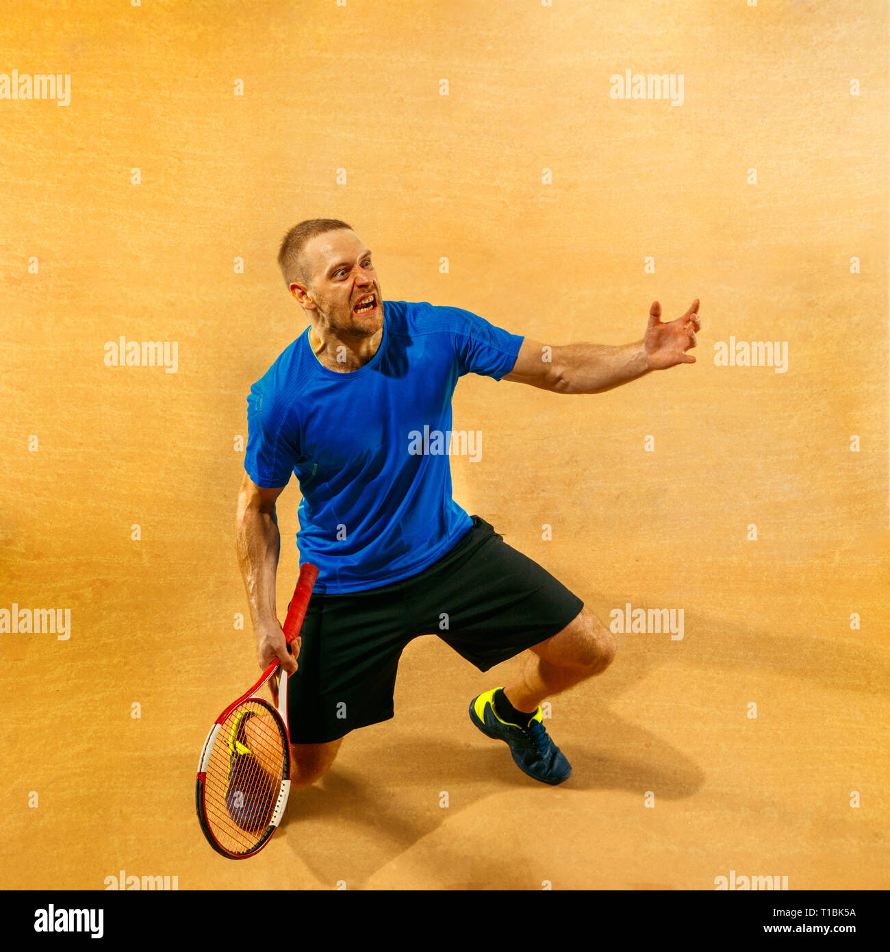 Stressed tennis player looking defeated and sad, he screaming in rage ...