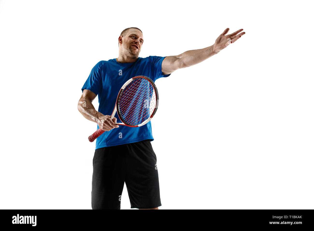 Shot going wide. Stressed tennis player arguing with umpire, referee ...