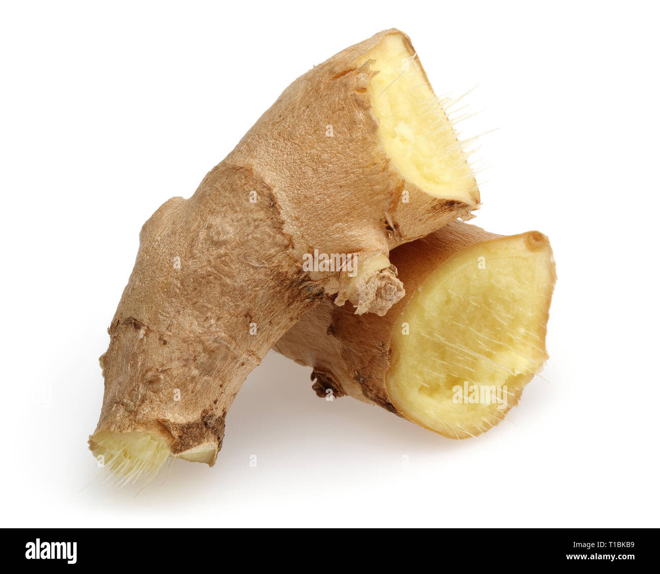 Ginger root with slices isolated on white background Stock Photo - Alamy