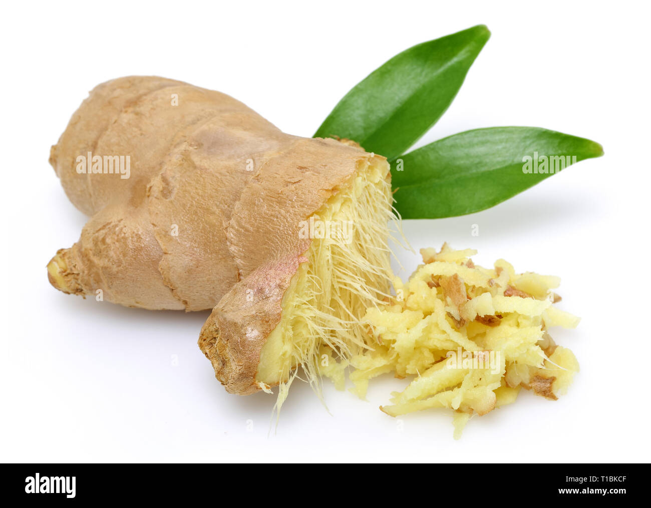 Fresh ginger root with leaves isolated on white background Stock Photo ...