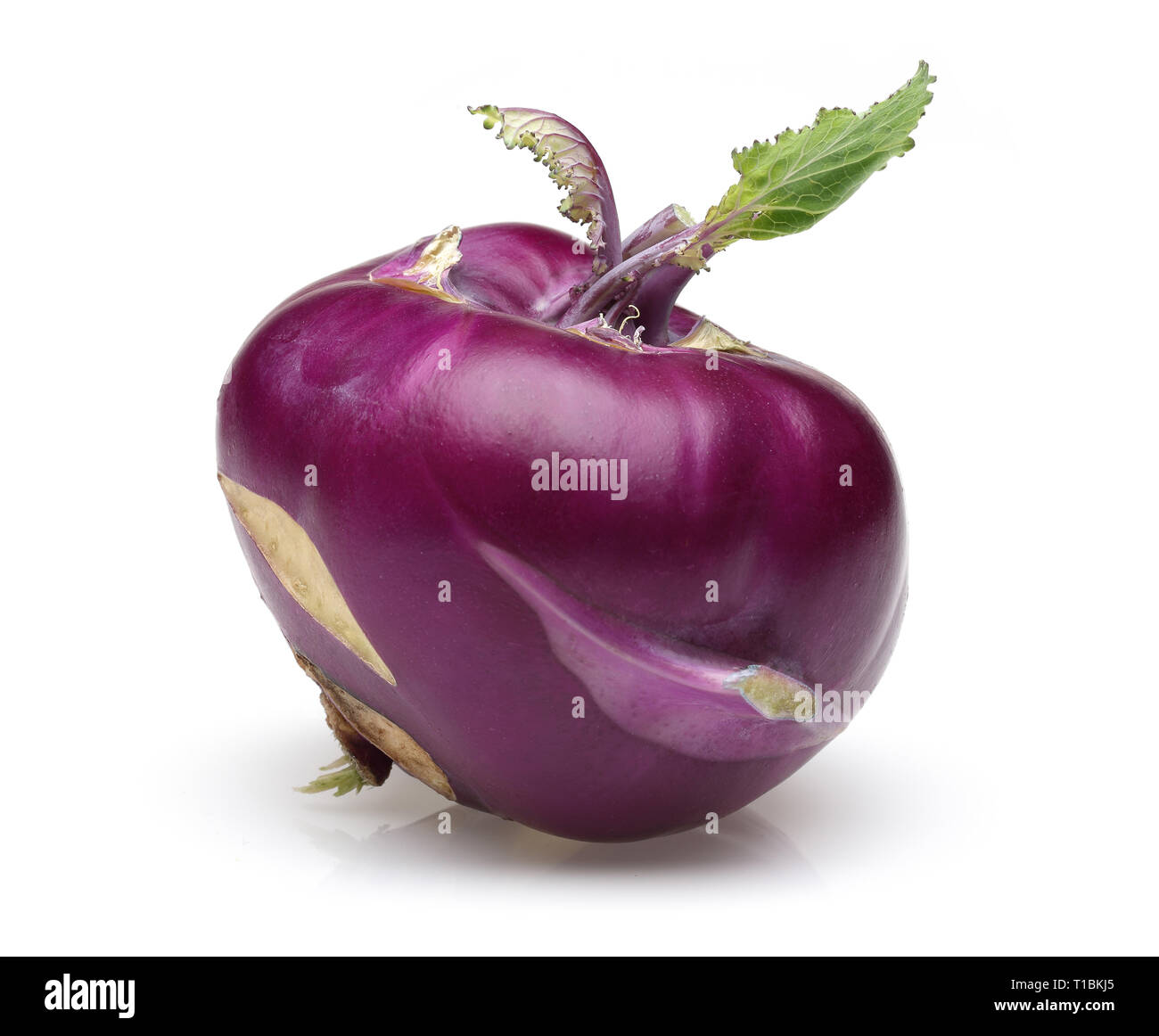 Purple kohlrabi with leaf isolated on white background Stock Photo - Alamy