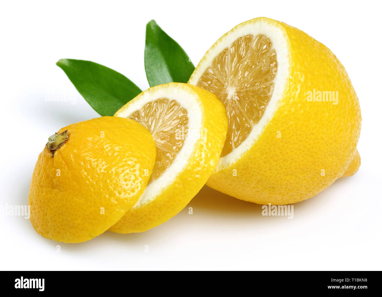 Fresh lemon fruits with leaves isolated on white background Stock Photo ...