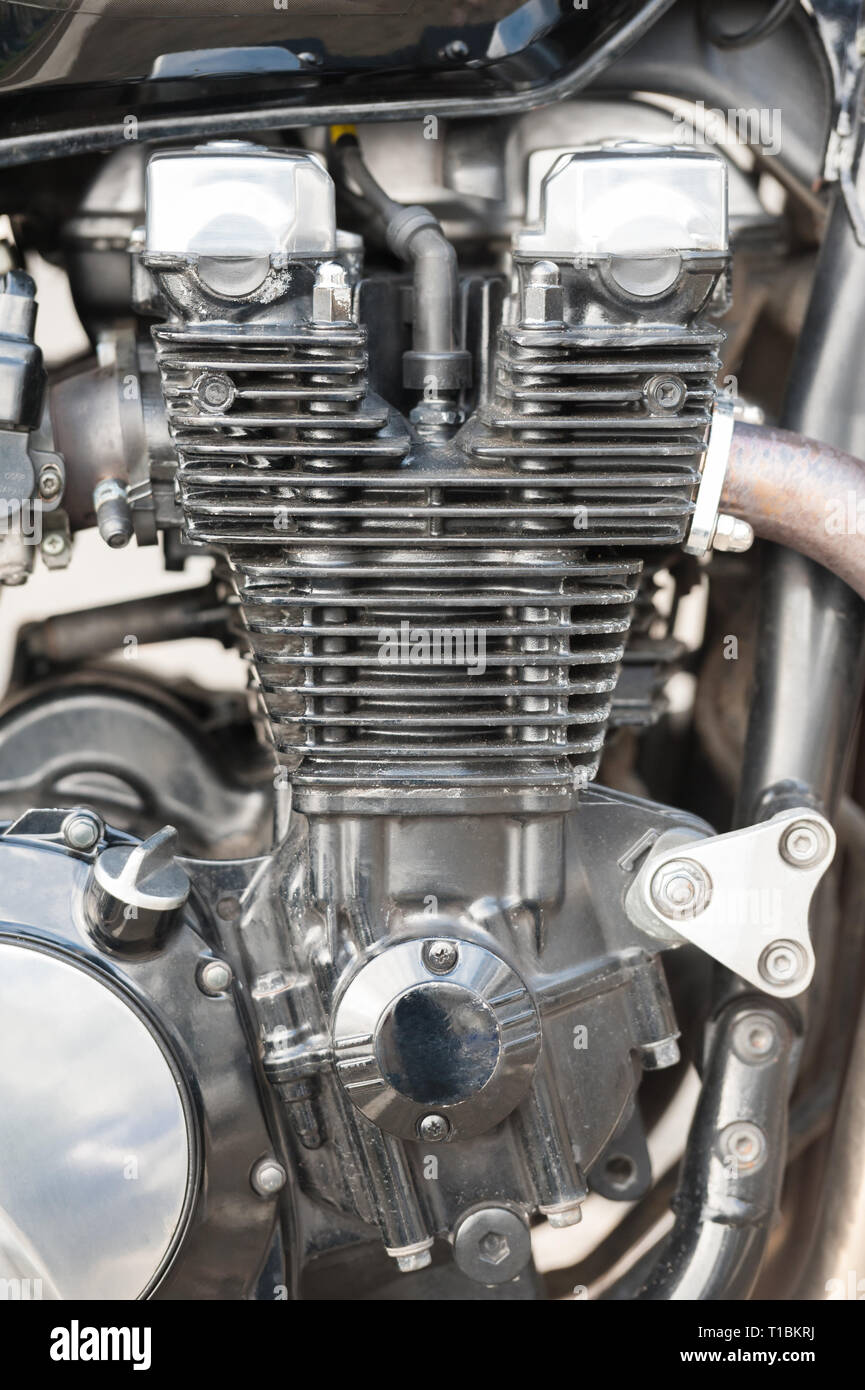 close-up of a powerful classic Japanese motorcycle engine Stock Photo ...