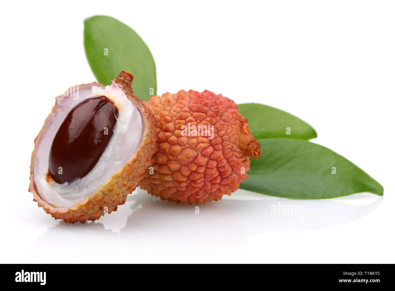 Fresh lychee fruit and leaves isolated on white background Stock Photo ...