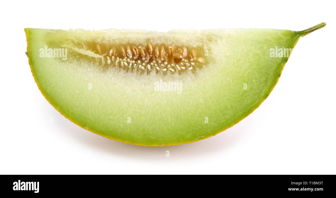 Melon fruit slice isolated on white background Stock Photo - Alamy