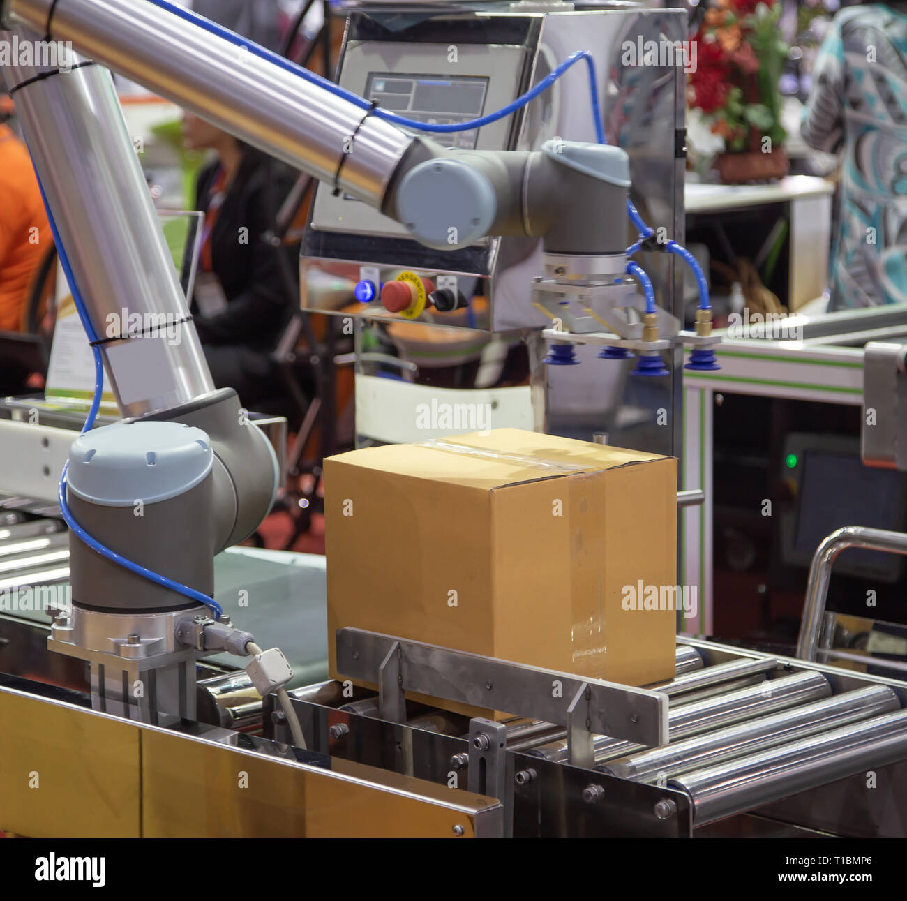 The universal robot lifting carton to production line Stock Photo - Alamy