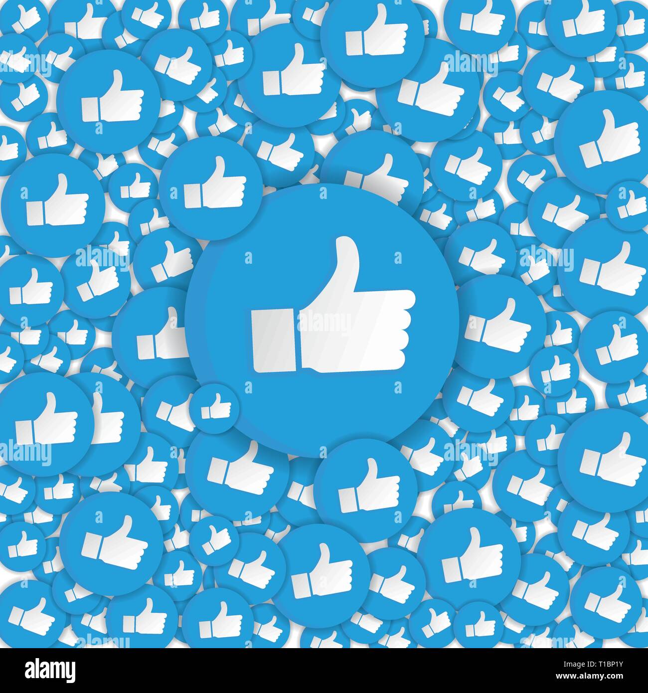 Blue hand likes signs background. Social Network emoticons illustration ...