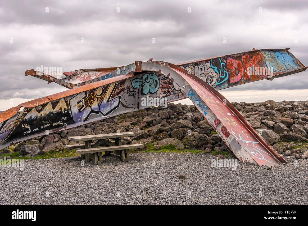 Skeiðará Bridge Monument in Southeast Iceland showing the remains of a ...