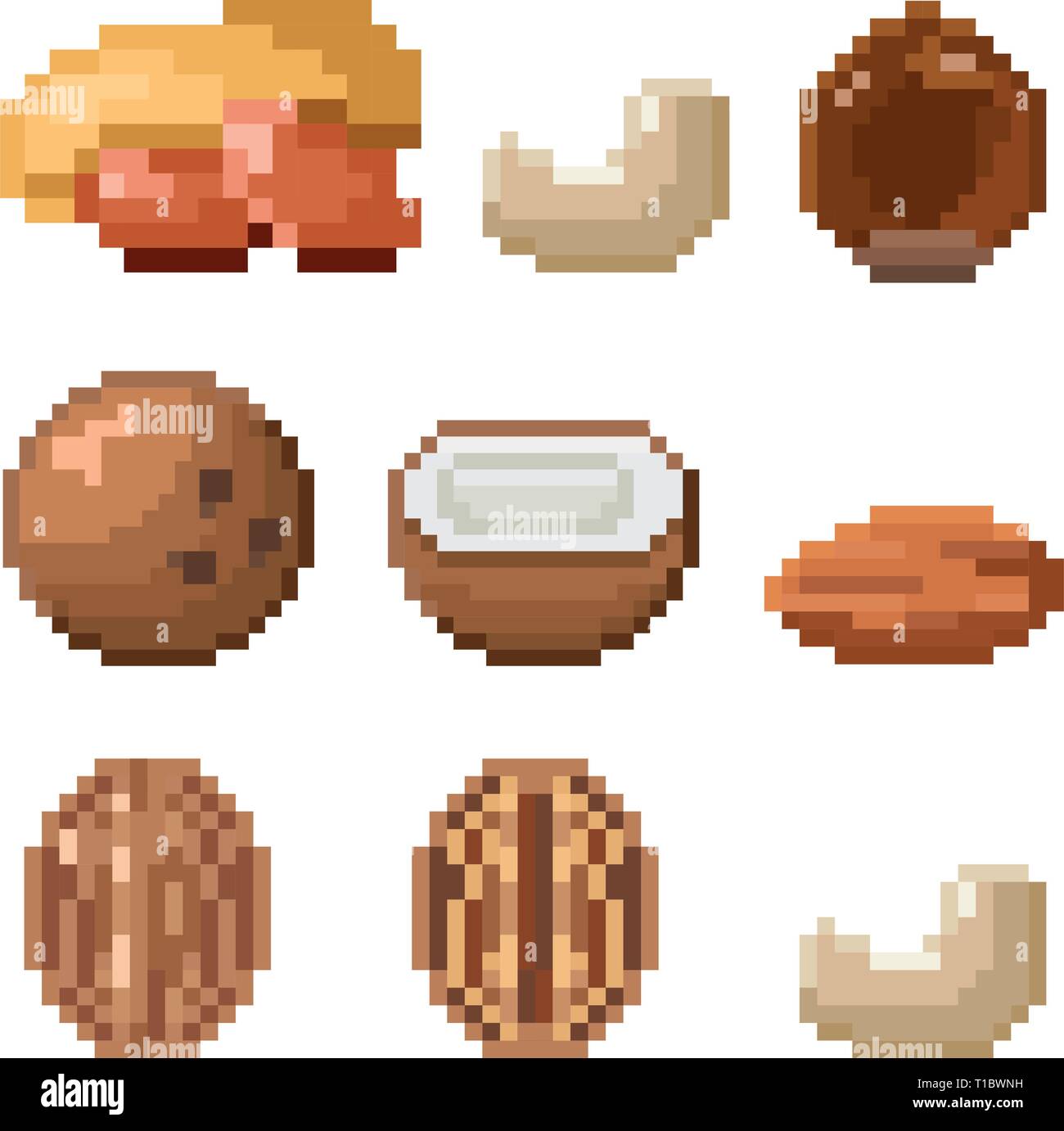 Collection of pixel nuts Stock Vector Image & Art - Alamy