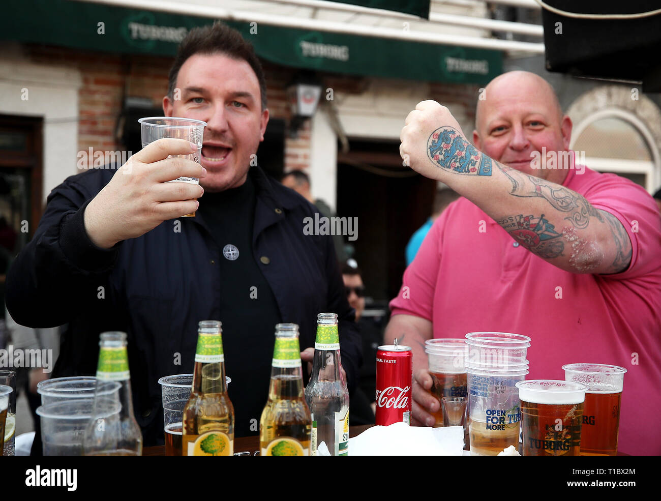 England fans outside a pub before the game during the UEFA Euro 2020 ...