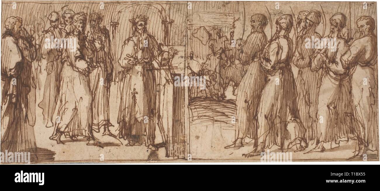 Anonymous / 'King David before an altar, accompanied by his retinue ...