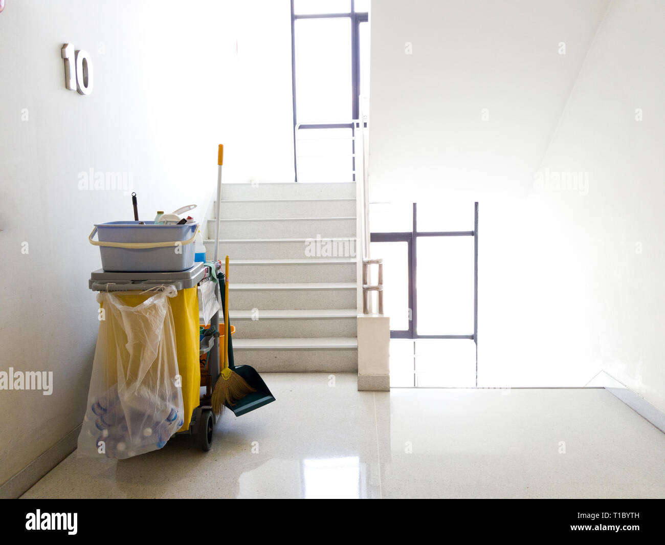 Cleaning tools cart wait for cleaner.Bucket and set of cleaning ...