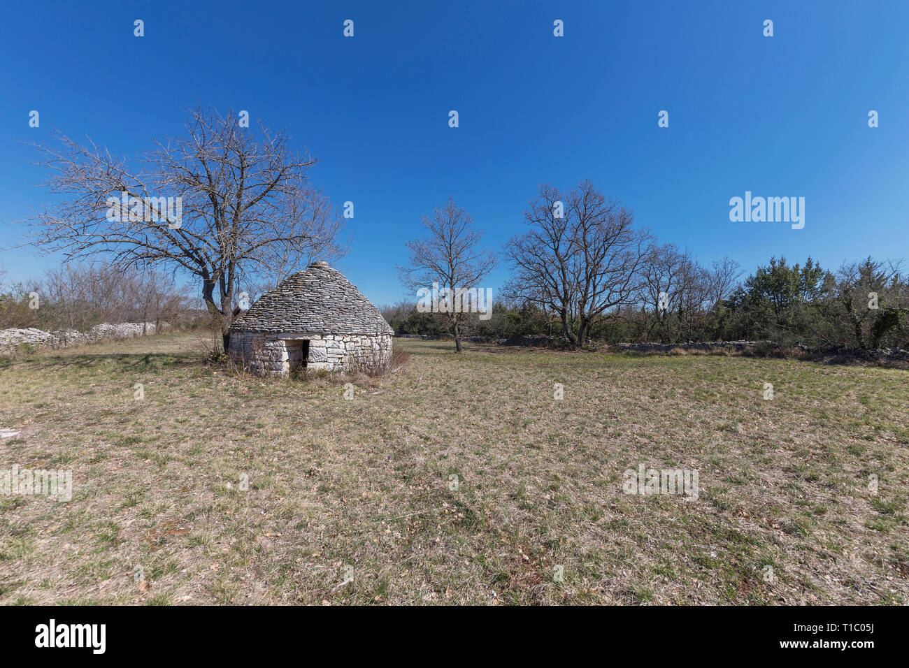 traditional stone hut kazun in Istria in early spring Stock Photo - Alamy