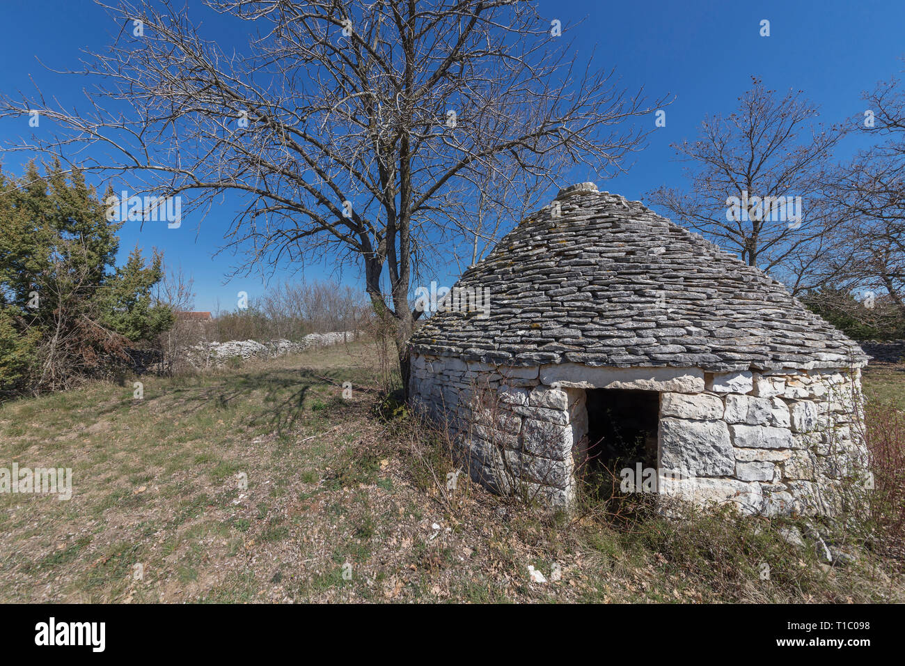 traditional stone hut kazun in Istria in early spring Stock Photo - Alamy