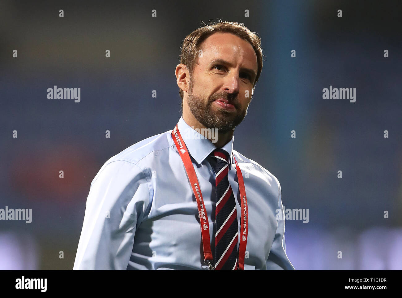 England head coach Gareth Southgate inspects the pitch before the game ...