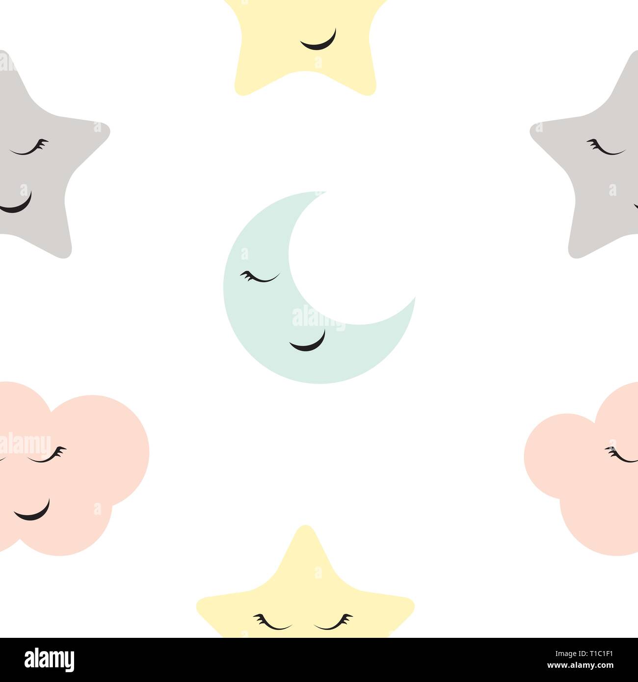 Cute Star, Cloud and Moon Seamless Pattern Background Vector ...