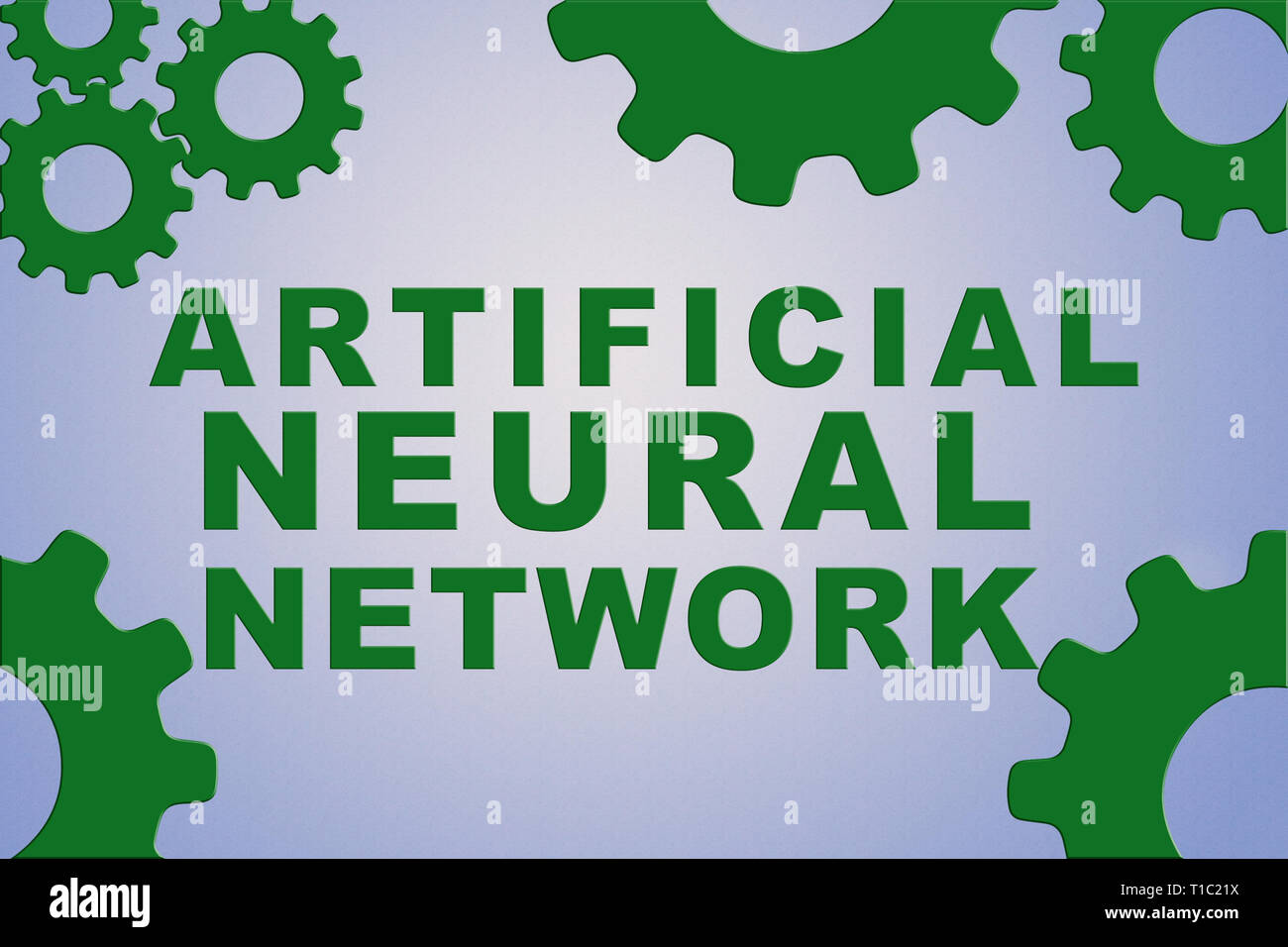ARTIFICIAL NEURAL NETWORK sign concept illustration with green gear ...