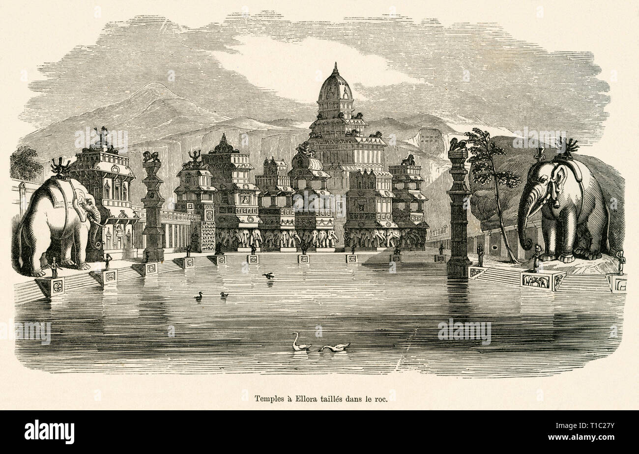 Asien, Indien, Maharasta, Ellora, Tempel von Ellora, Originaltext ...
