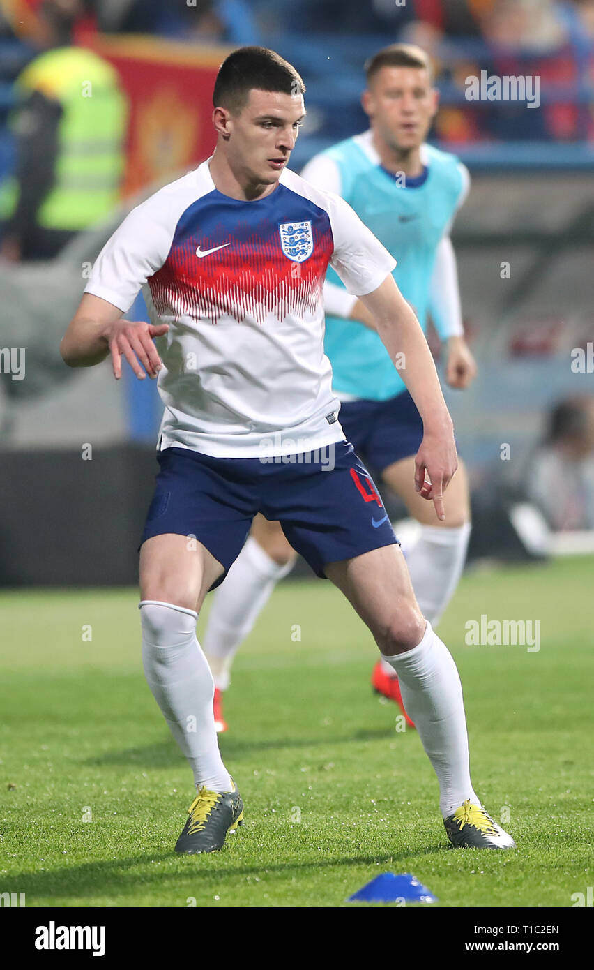 England's Declan Rice warming up prior to kick-off during the UEFA Euro ...